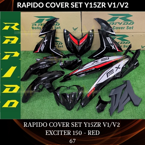RAPIDO COVER SET Y15ZR V1/V2 EXCITER RC-150 (38) BLACK (STICKER TANAM/AIRBRUSH) COVERSET ...