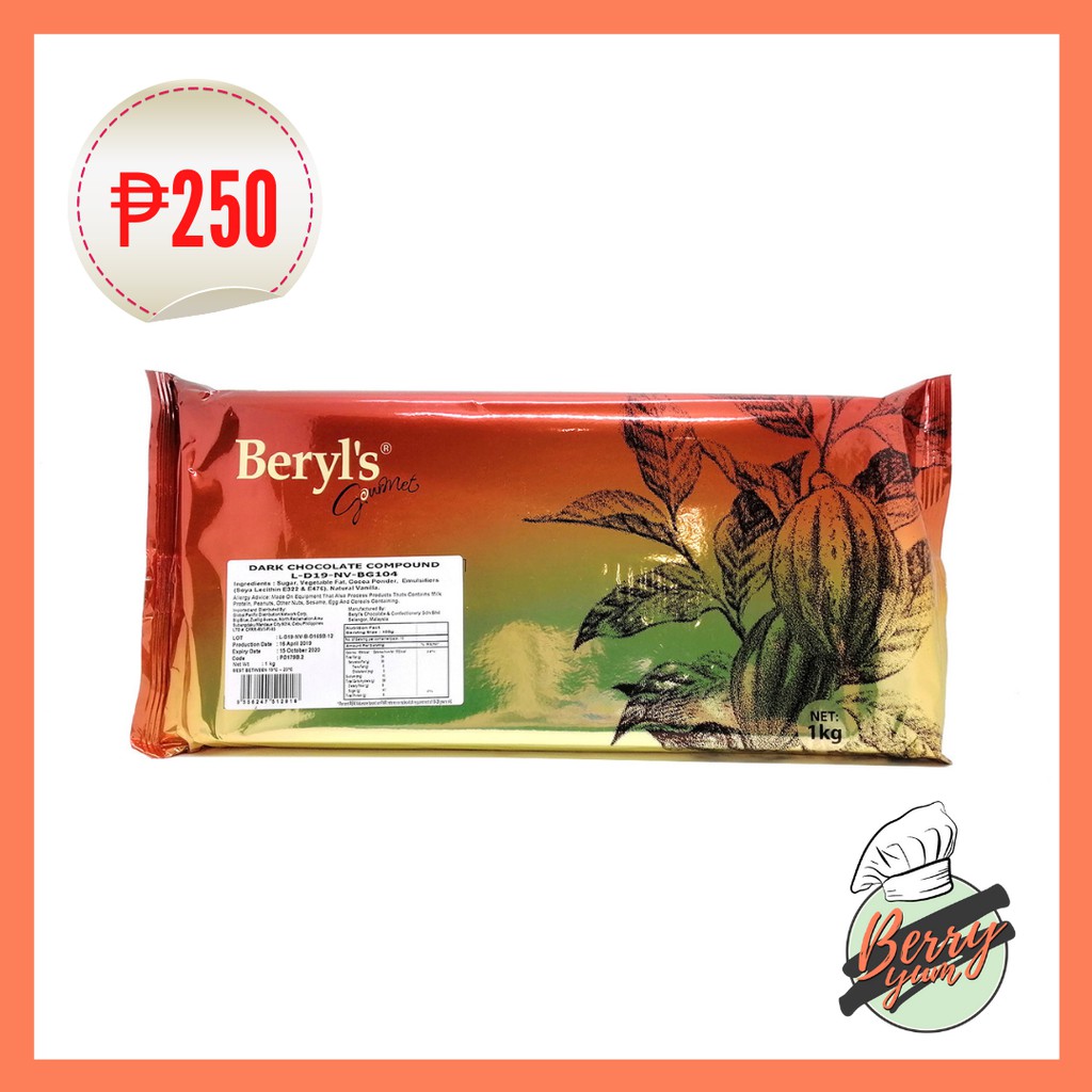 Beryl’s Gourmet Dark Compound Chocolate Bar (L-D19-NV) – 1 Kg | Shopee ...