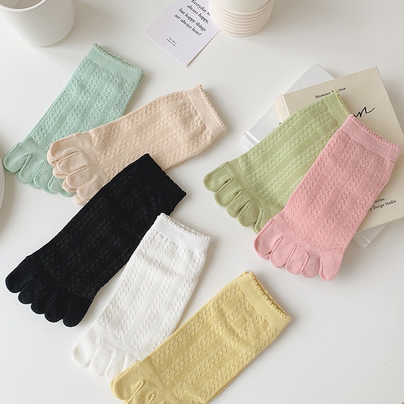 Solid Color Hollow Socks Ladies Five-Finger Summer Japanese Breathable ...