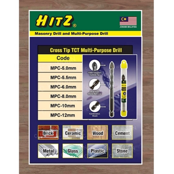 HITZ Multi Purpose Material Drill Bit Porcelain Ceramic Tile Brick ...