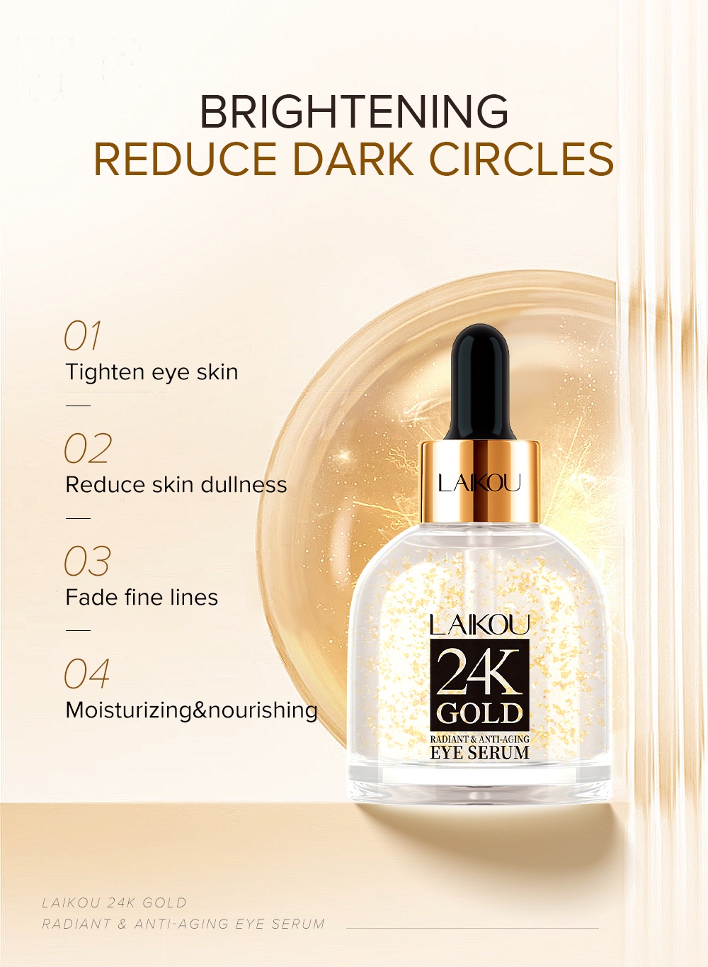 LAIKOU 24k Gold Radiant Anti-Aging Eye Serum Brightening Lighten Dark ...