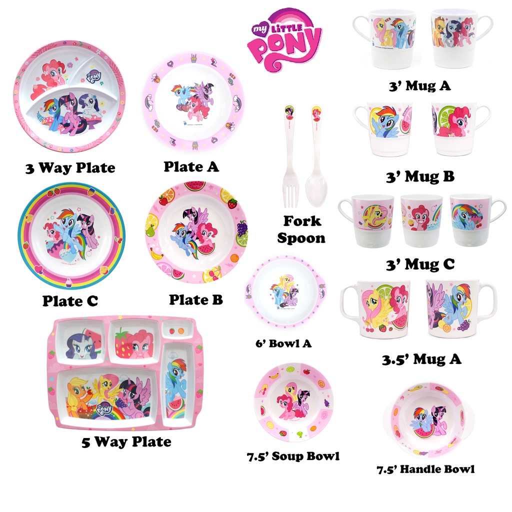 New! My Little Pony Unicorn Melamine Kitchen Dinner Set Plate Mug Cup ...