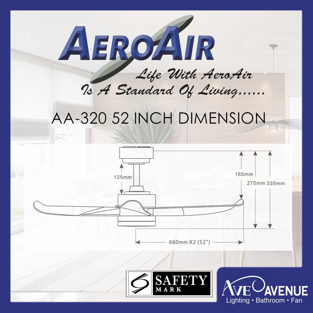 AEROAIR AA320 3-Blade DC Motor Ceiling Fan With Remote Control And ...
