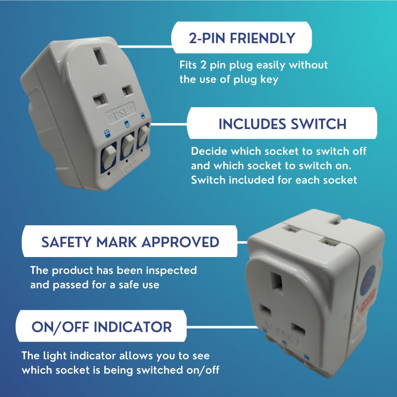 UnihomSG [SINGAPORE SAFETY MARK] 3 Way plug Multi Adapter Electrical ...