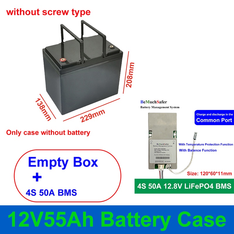 12V 55Ah Battery Case 4S 50A BMS Empty Box 12V55Ah 12.8V 50Ah 55Ah ...