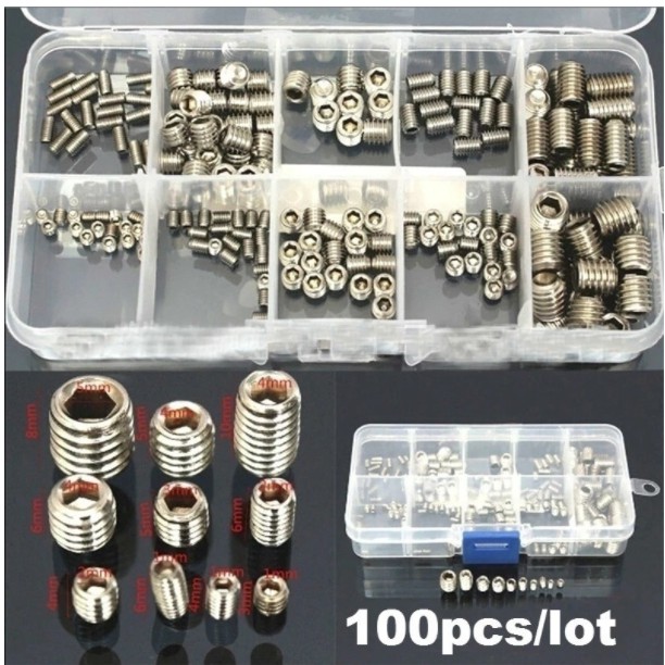 Screw 100PCS M3 M4 M5 M6 M8 Allen Head Hex Socket Set Screw Carpenter's ...