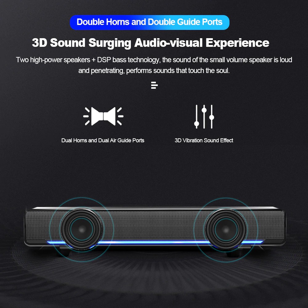 SADA Computer Speaker V-196 USB Wired Bar Stereo Subwoofer Music Player ...
