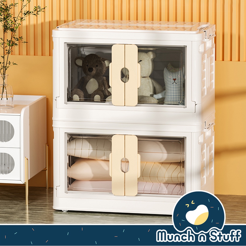 Collapsible Storage Box Cabinet Dual-Door Foldable w/ Rolling Wheels ...