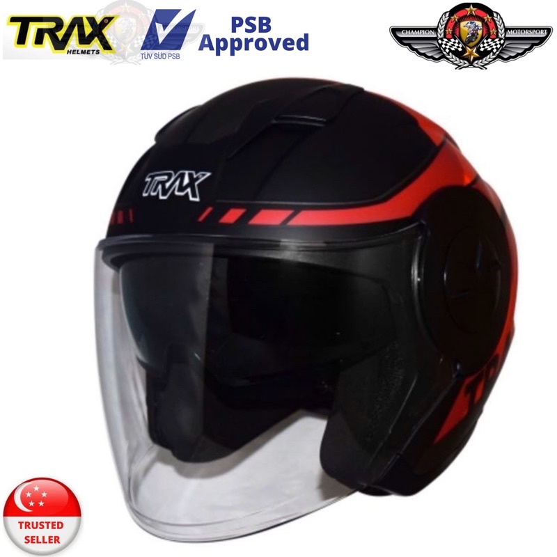 TRAX Helmet T735 Matt Black Red Decal G2 (PSB Approved) | Shopee Singapore