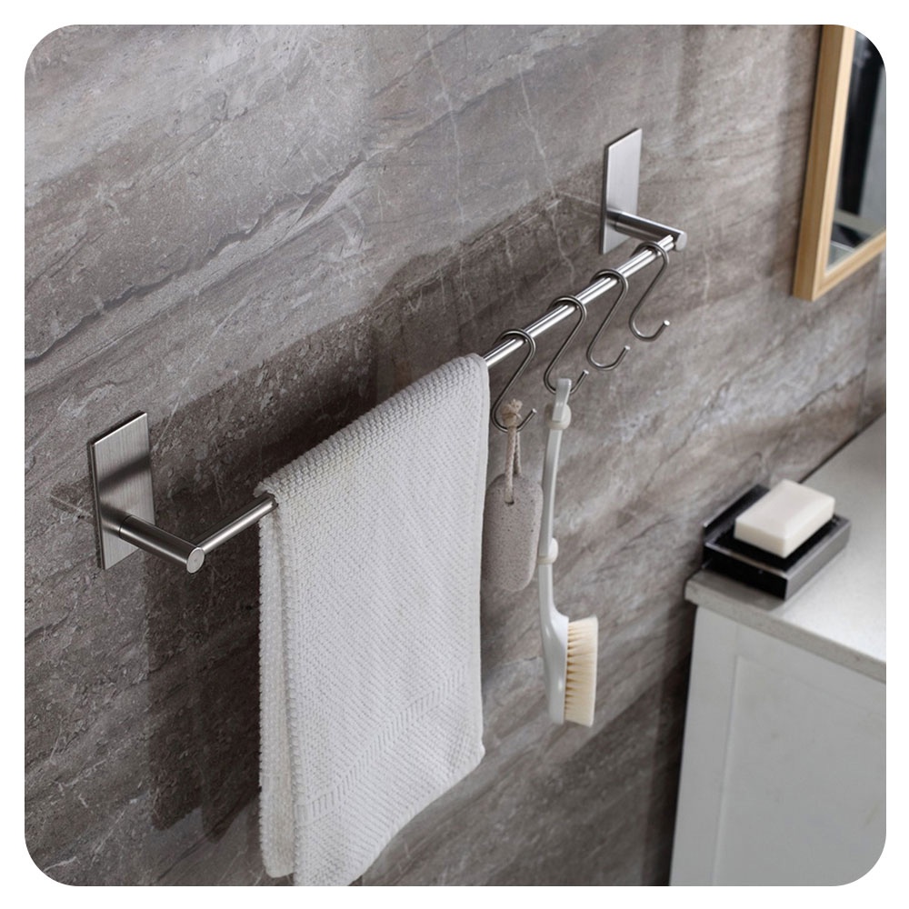 Bathroom and toilet 3M self-adhesive single towel rail/hanger/towel ...