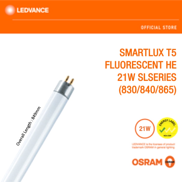OSRAM Fluorescent T5 Tube HE SL 21W (Colour: 2700K/3000K/4000K/6500K) | Shopee Singapore