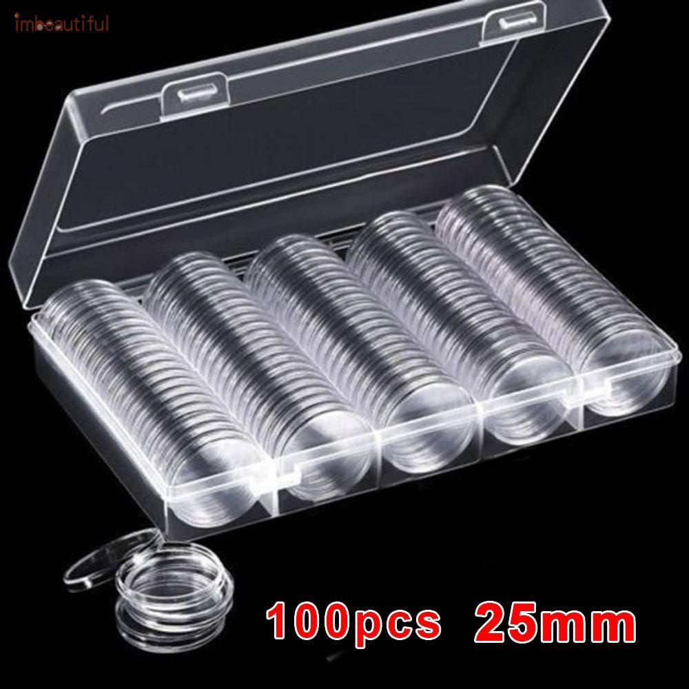 100pcs 25mm Clear Round Coin Capsule Container Storage Box Holder ...