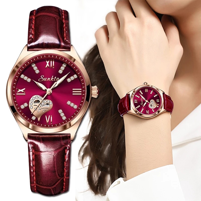 LIGE 2022 SUNKTA Fashion Women watch Luxury Leather Strap Quartz ...