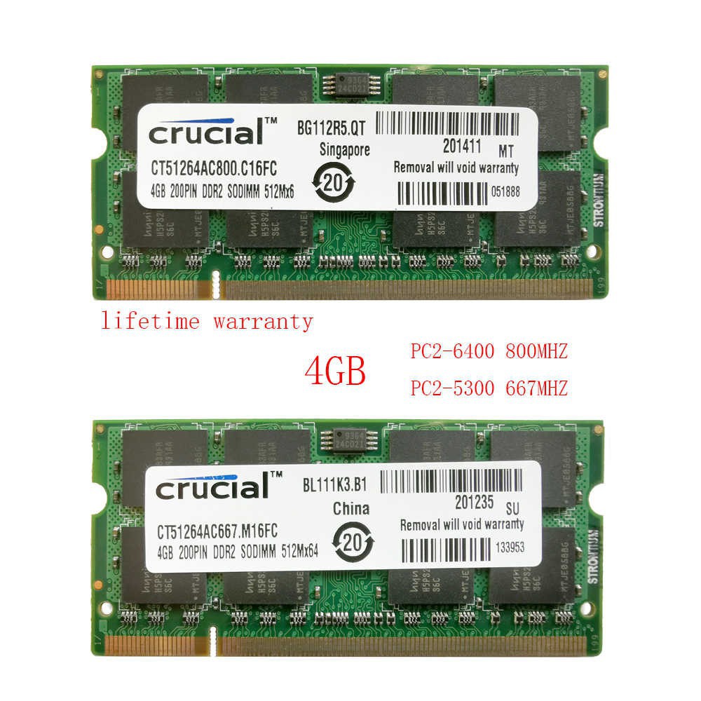 Crucial DDR2 2GB 4GB 8GB Notebook RAM SODIMM PC2-5300 PC2-6400 667MHZ ...