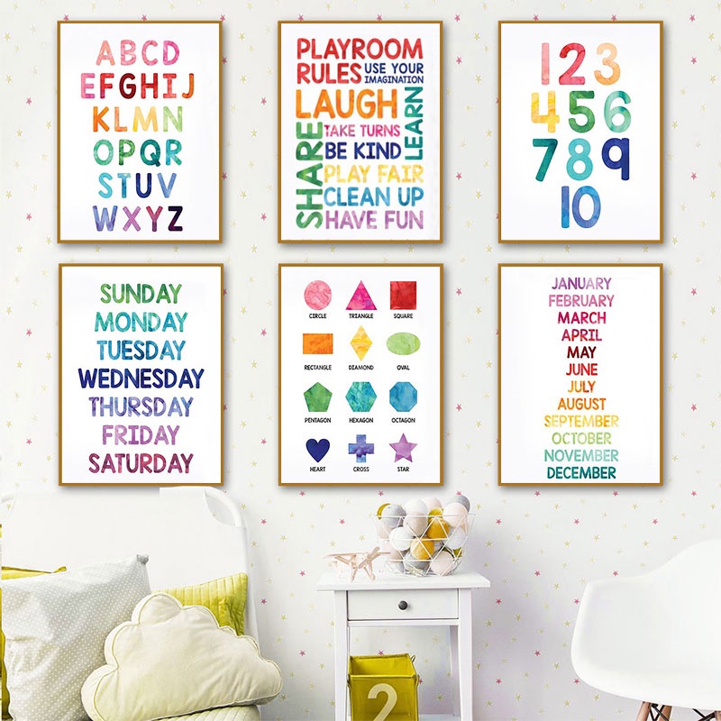 Numbers Alphabet Baby Room Wall Poster Education Picture Kid Bedroom ...