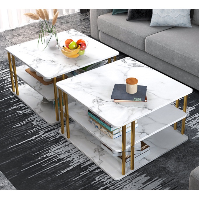 EasyHome Meja Sisi 2 Lapisan Dengan Tali Marmar-Home Living Side Table ...