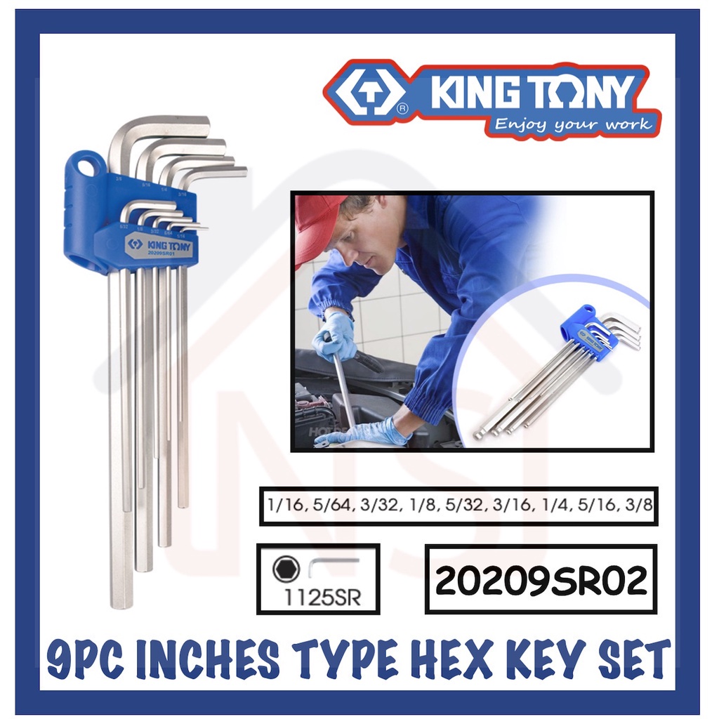 KING TONY 20209SR02 9pc Inches Long Type Hex Key Set/ Imperial Allen ...