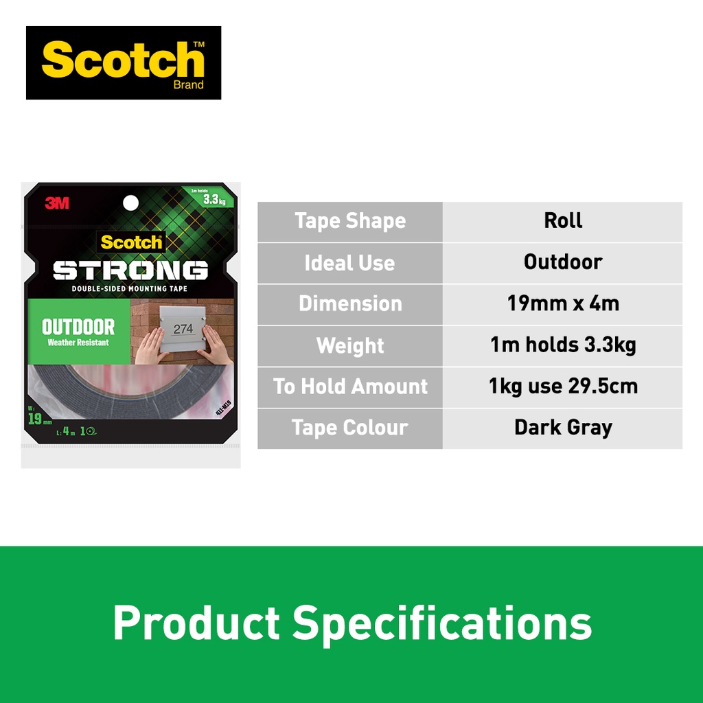 3M Scotch Outdoor Double Sided Mounting Tape - 411-M19 / 411-S19 ...