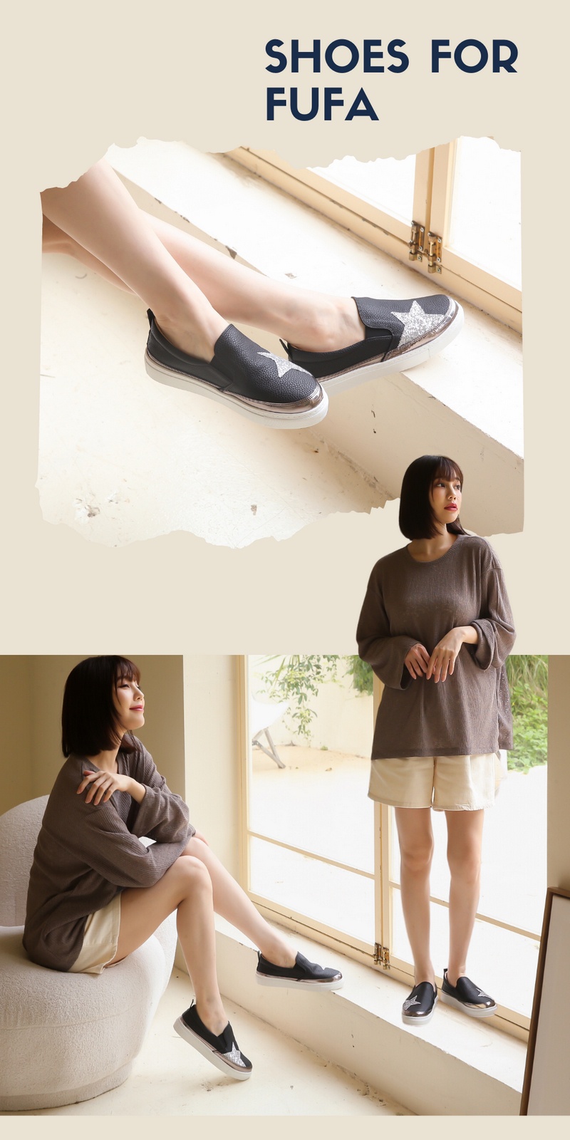 Fufa Shoes [Fufa Brand] Starlight Leather Feel Silver Edge Lazy Brand ...