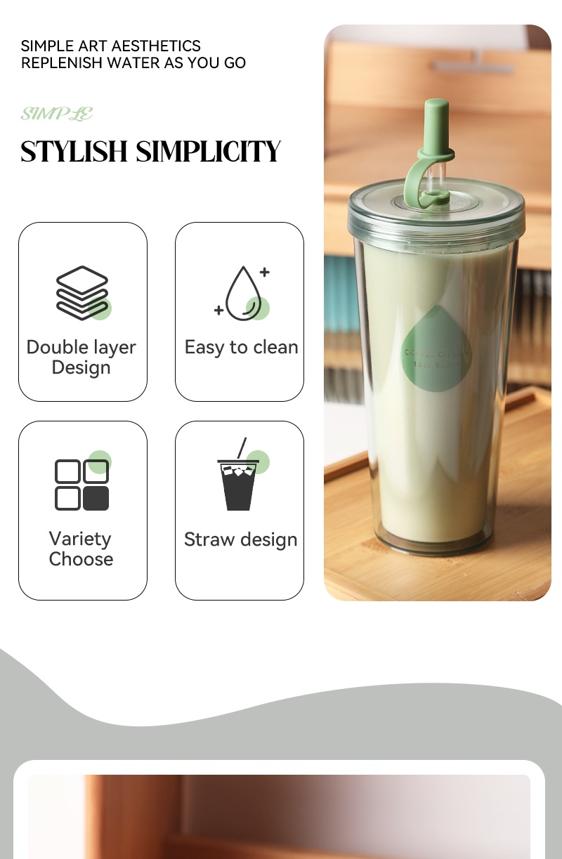 SWEEJAR Double Layer Straw Cup 520ML Cold Insulation Food Grade AS Portable Milk Mug Water ...