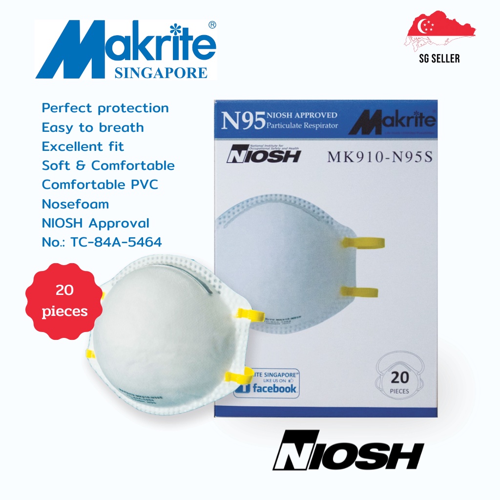 Makrite MK910-N95S N95 Mask NIOSH Certified 20pcs/Box | Shopee Singapore