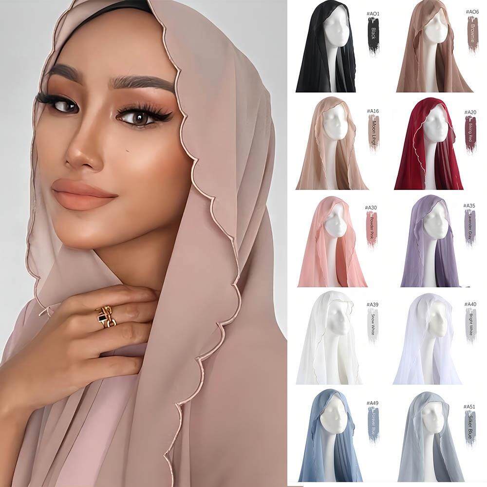 4 edge Shawl Sulam Chiffon Embroidered Lace Scarf Muslim Hijab // Sulam ...