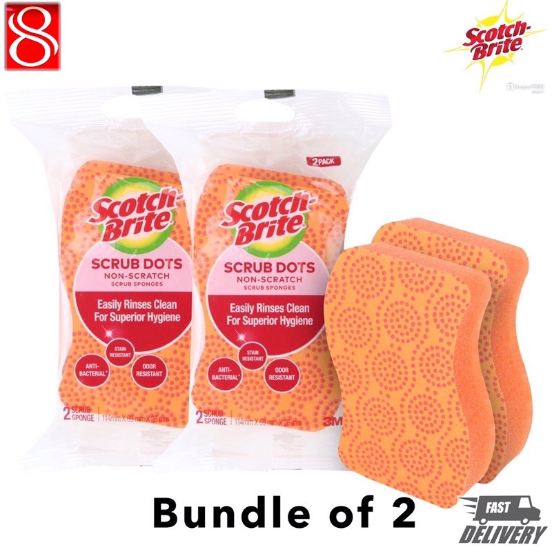 [ sg seller ] 3M scotch Brite Anti-Bacterial Scrub Dots Non-Scratch ...