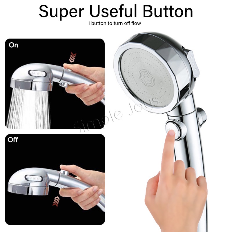 300% High Pressure with ON/Off Pause Switch Showerhead Handheld Shower ...