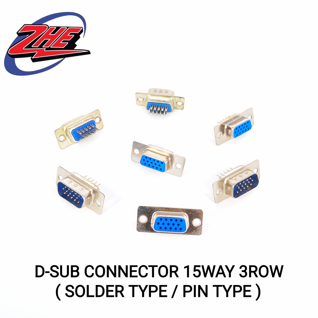 D-SUB 15WAY 3 ROW MALE PLUG / FEMALE SOCKET ( SOLDER TYPE / PIN TYPE ...