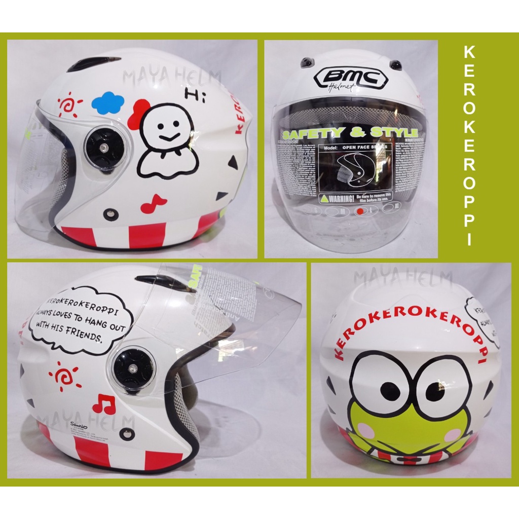 BMC Milan Cartoon Sanrio Kero Keropi Pattern 1 White Green Helmet ...