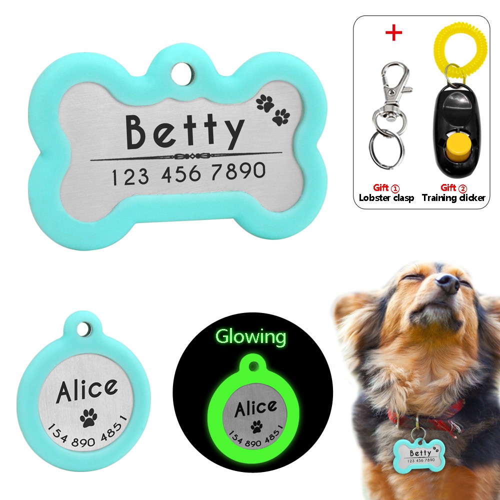 Personalised Pet ID Tag Luminous Glow in the Dark Dog Tags Bone Shape ...