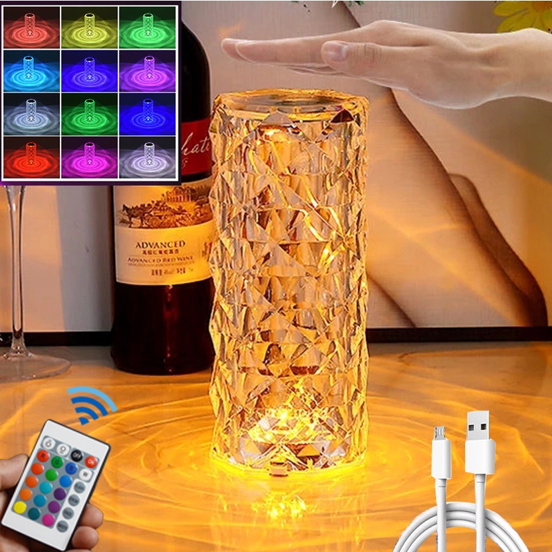 Crystal Table Lamp 3/16 Colors Touch Remote Diamond Lamps Room Decor ...