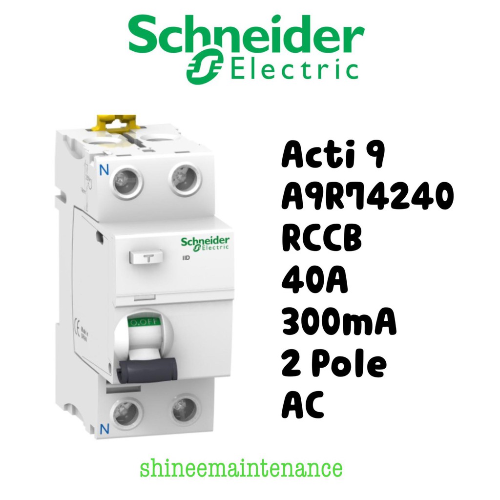 Schneider RCCB Acti9 IID RCCB 2P 40A 300mA - A9R74240 | Shopee Singapore