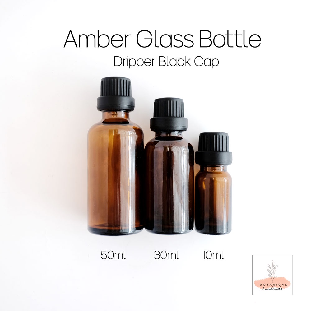 Amber Glass Essential Oil Bottle with Dripper Black Cap (10ml, 30ml ...