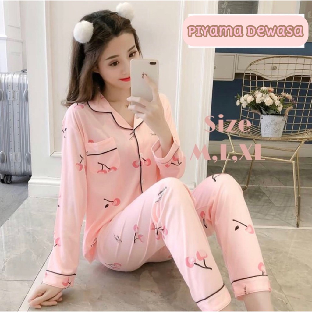 Pyjamas Set Long Sleeve Cherry Homedress Pajamas | Shopee Singapore