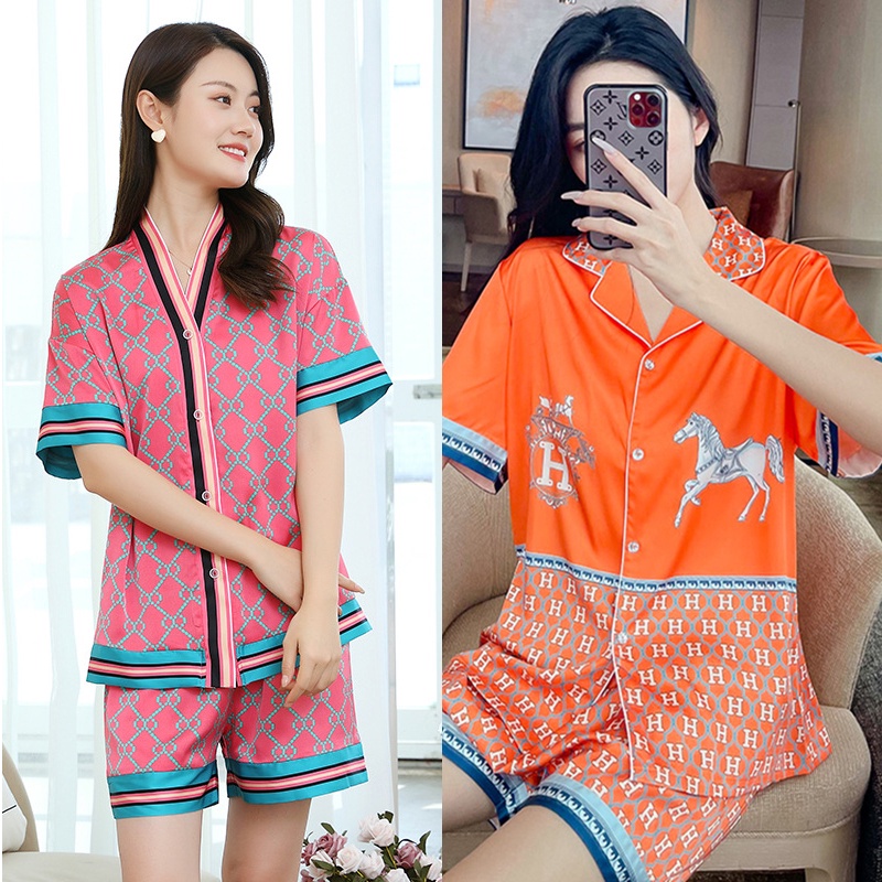 5 Designs Luxury Pyjamas Women Ice Silk Sleepwear Pajama Terno Baju