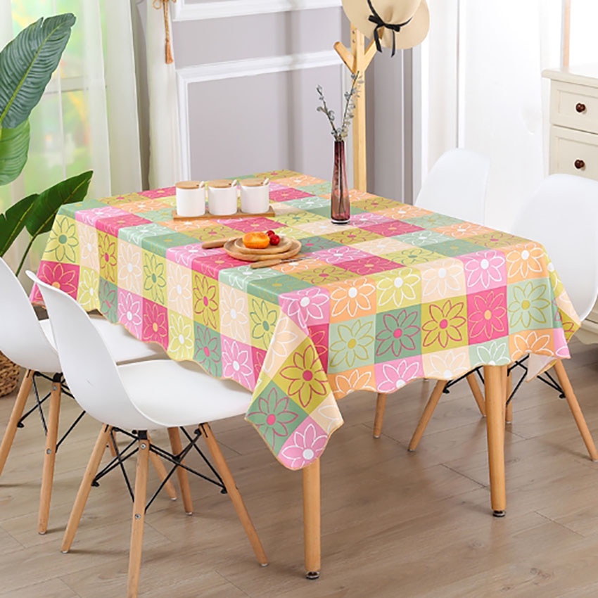 Table Cloth PEVA Wavy Edge Small Flower Print Waterproof Oilproof Table ...