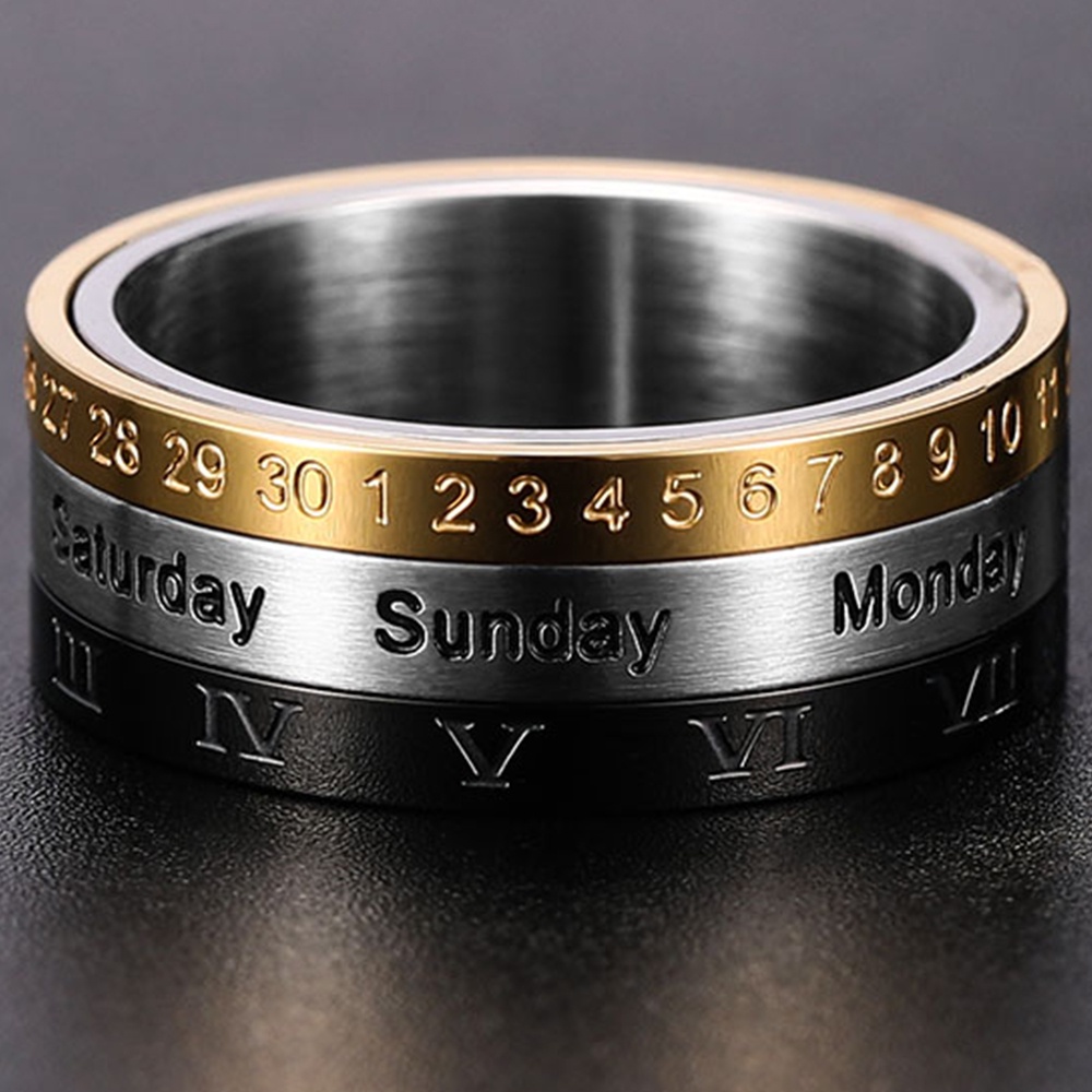 Men's Anxiety Rotatable Calendar Finger Ring Time Week Date Mood ...