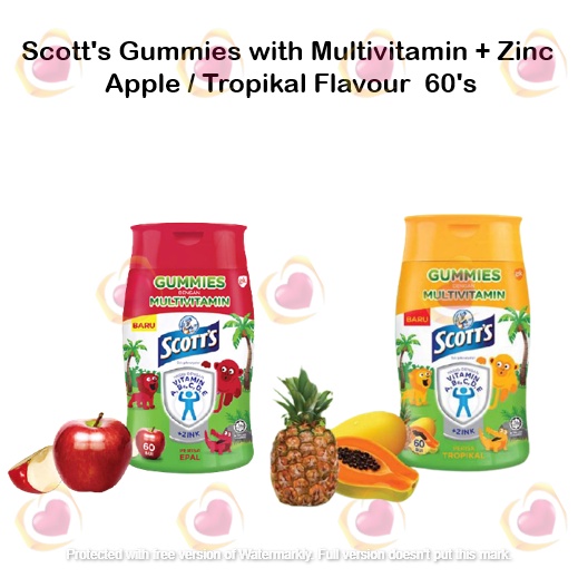Scott's Gummies with Multivitamin + Zinc (Apple / Tropikal Flavour ) 60 ...