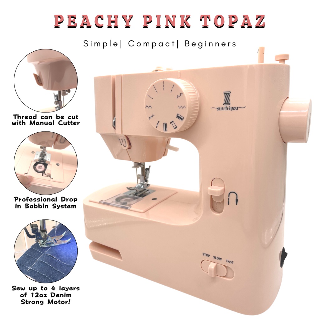 (1 to 1 Training) Stitch4you Peachy Pink Topaz Portable Sewing Machine ...