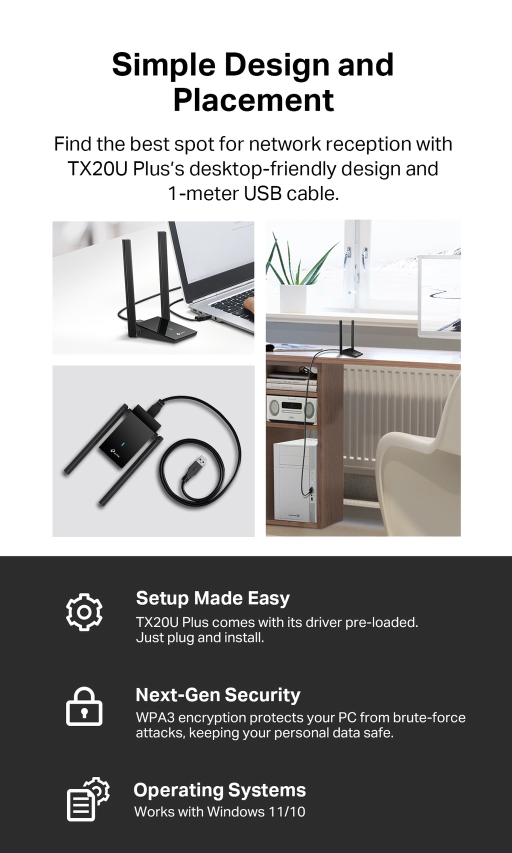 TP-Link Archer TX20U Plus / Archer TX20UH WiFi 6 High Gain AX1800 USB 3 ...