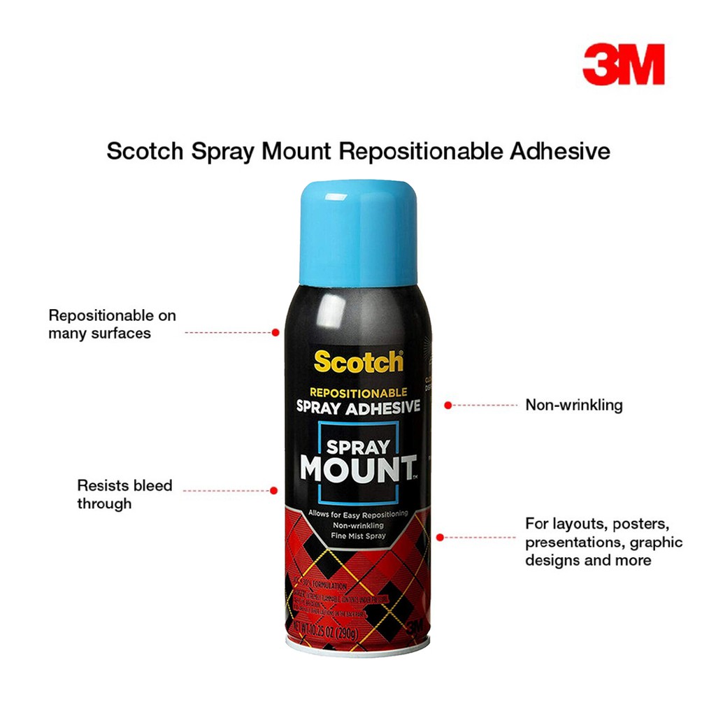 3M Scotch Spray Mount 290g Repositionable Spray Adhesive Non Wrinkling Paper Fabric Posters Art Prints Glue Shopee Singapore
