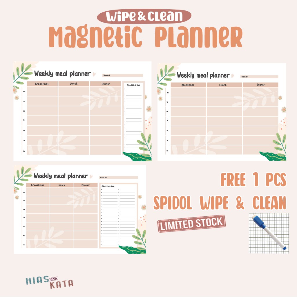 Magnetic meal planner magnet Fridge Paste weekly planner size 20x30 ...
