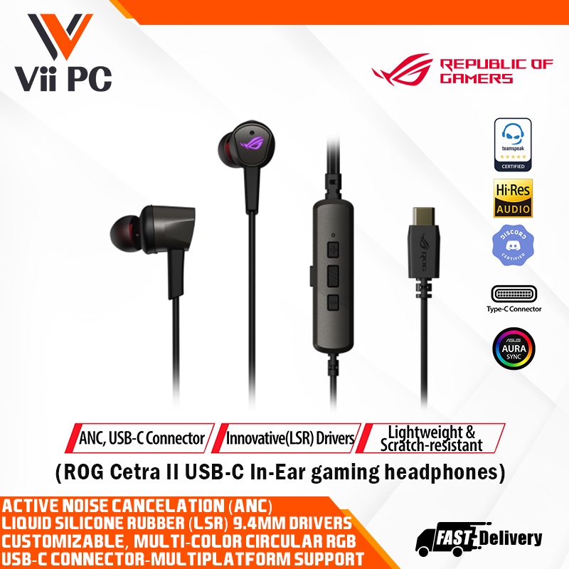 ASUS ROG Cetra II Gaming Headphone with microphone, USB-C, AURA Sync ...