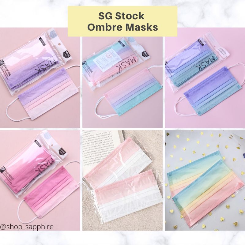 [SG Stock] Colourful Pastel Ombre 3-Ply Disposable Masks (Cute pretty ...