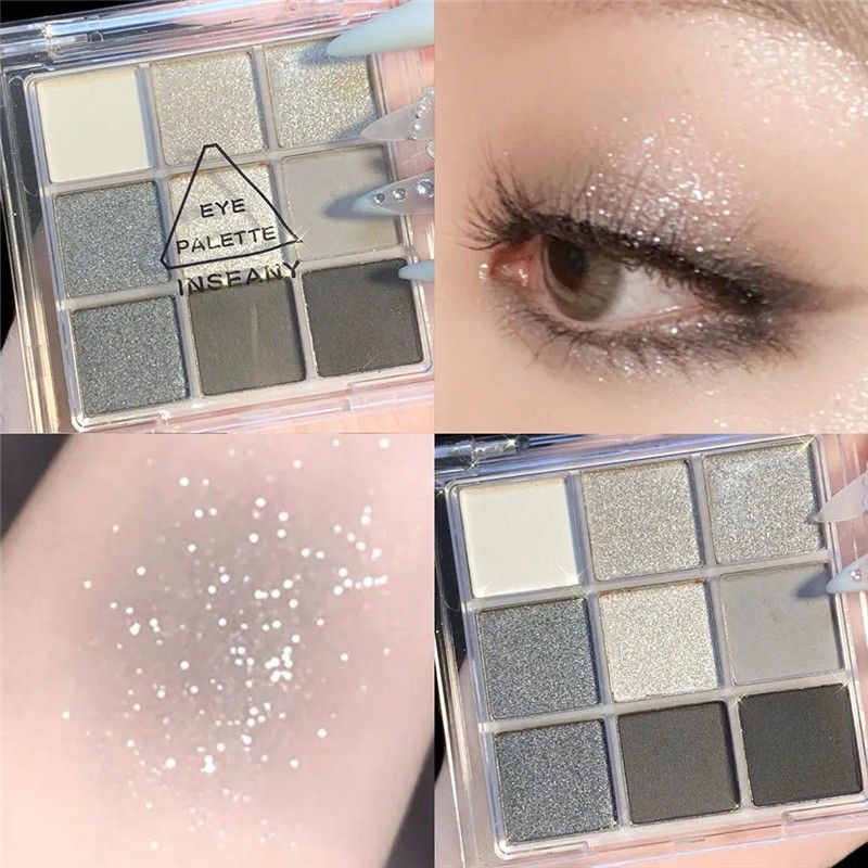 Smoky Matte Gray 9 Color Eyeshadows Palette Long Lasting Pearlescent ...
