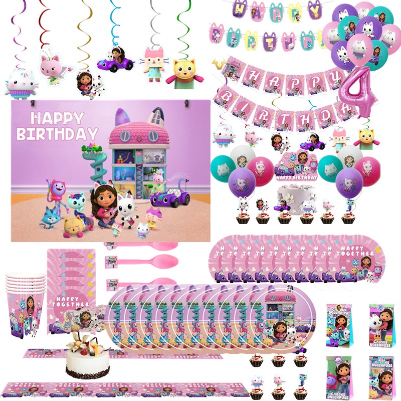 Gabby Dollhouse Cats Birthday Decoration Balloon Disposable Tableware ...