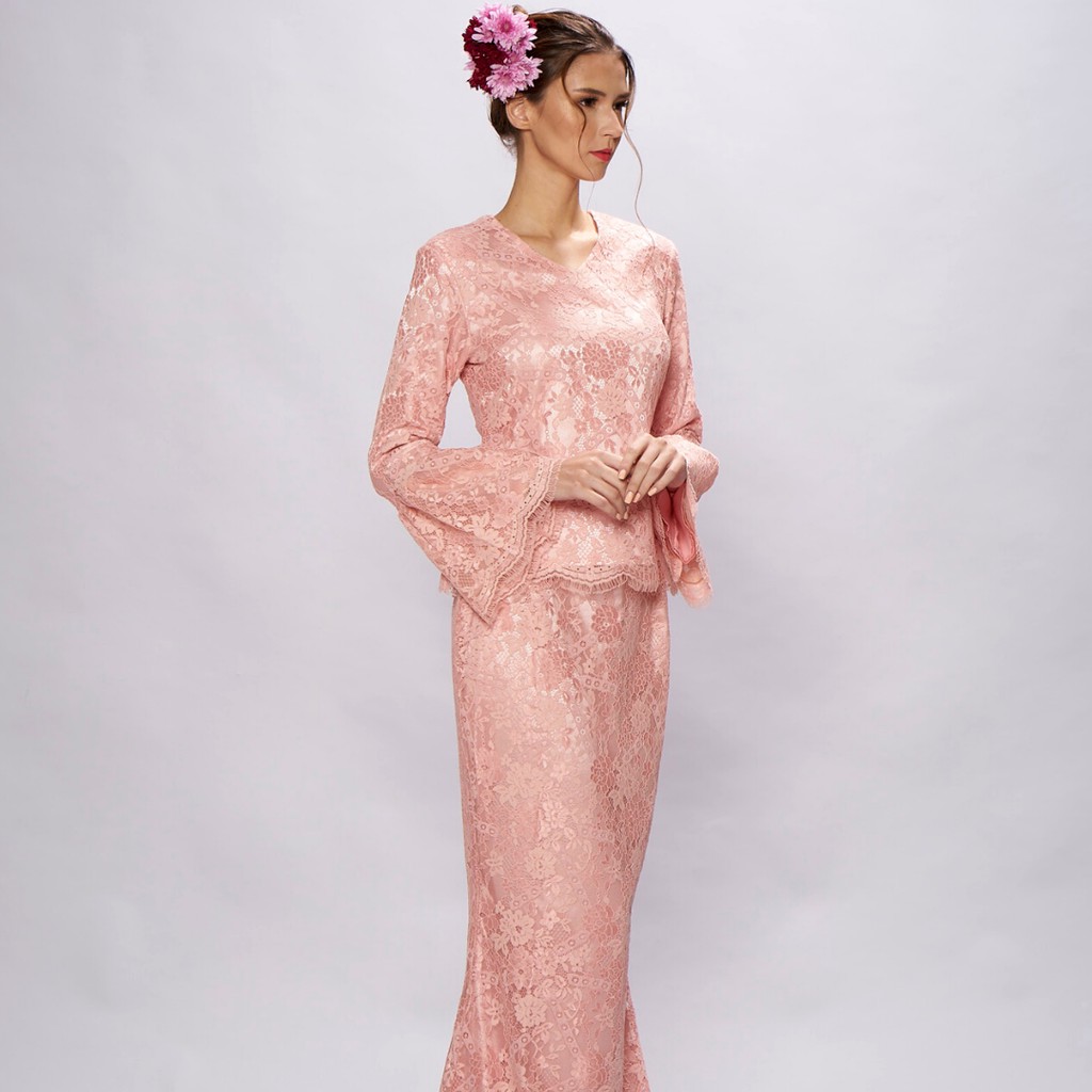 Loveaisyah Lace Baju Kedah Hari Raya (Peach) | Shopee Singapore
