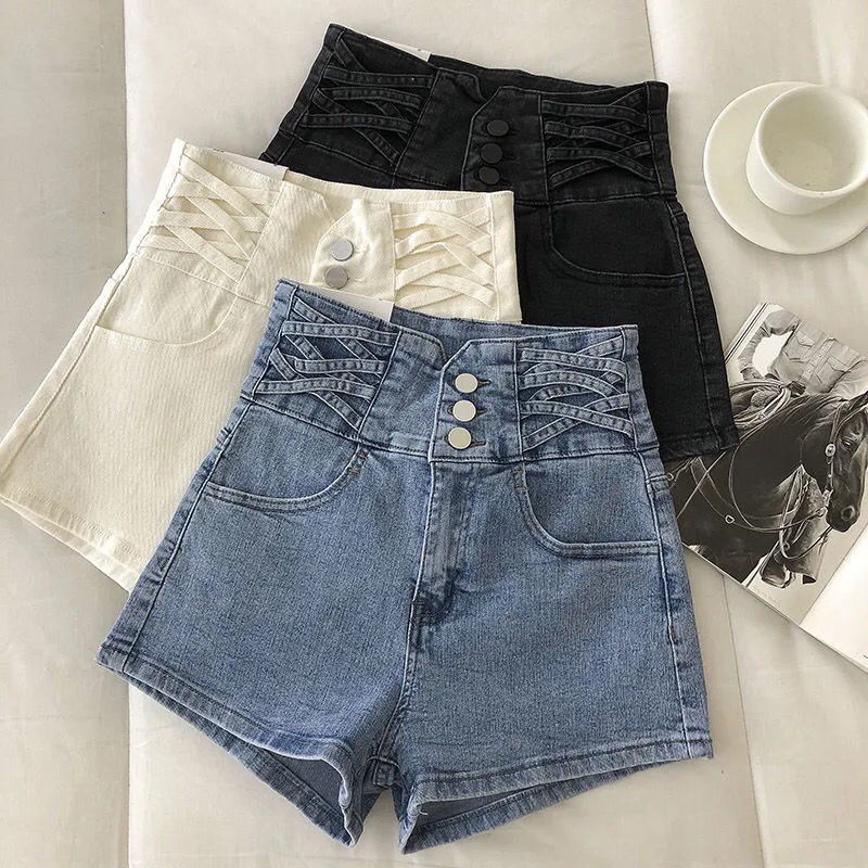 Light blue high waist denim shorts women's 2021 summer loose wide leg ...