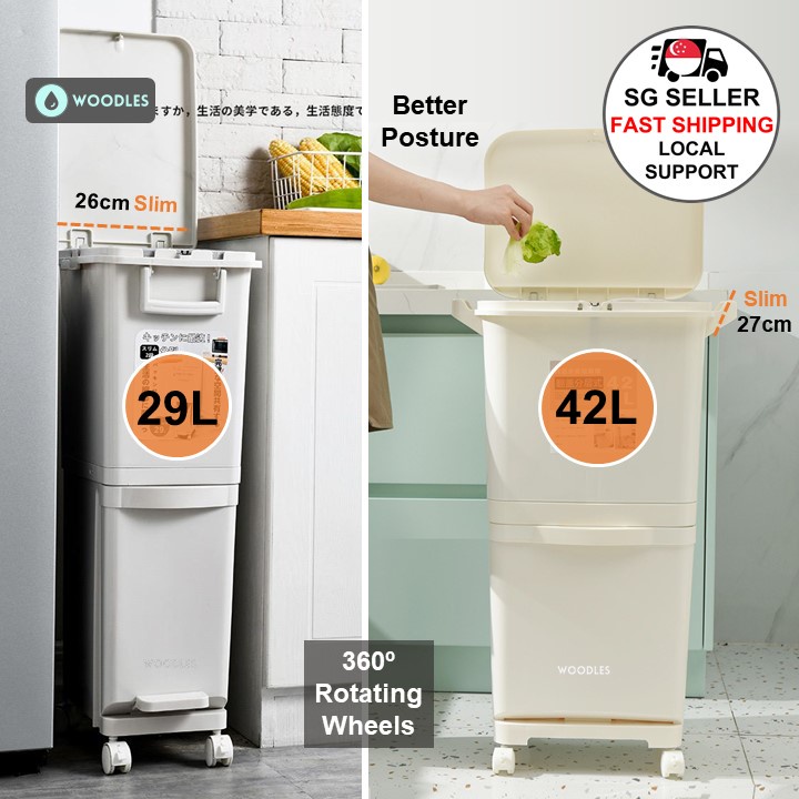 [SG Stock] WOODLES Large 2-Tier Sorting Bin Lid★360° Wheel★Kitchen ...